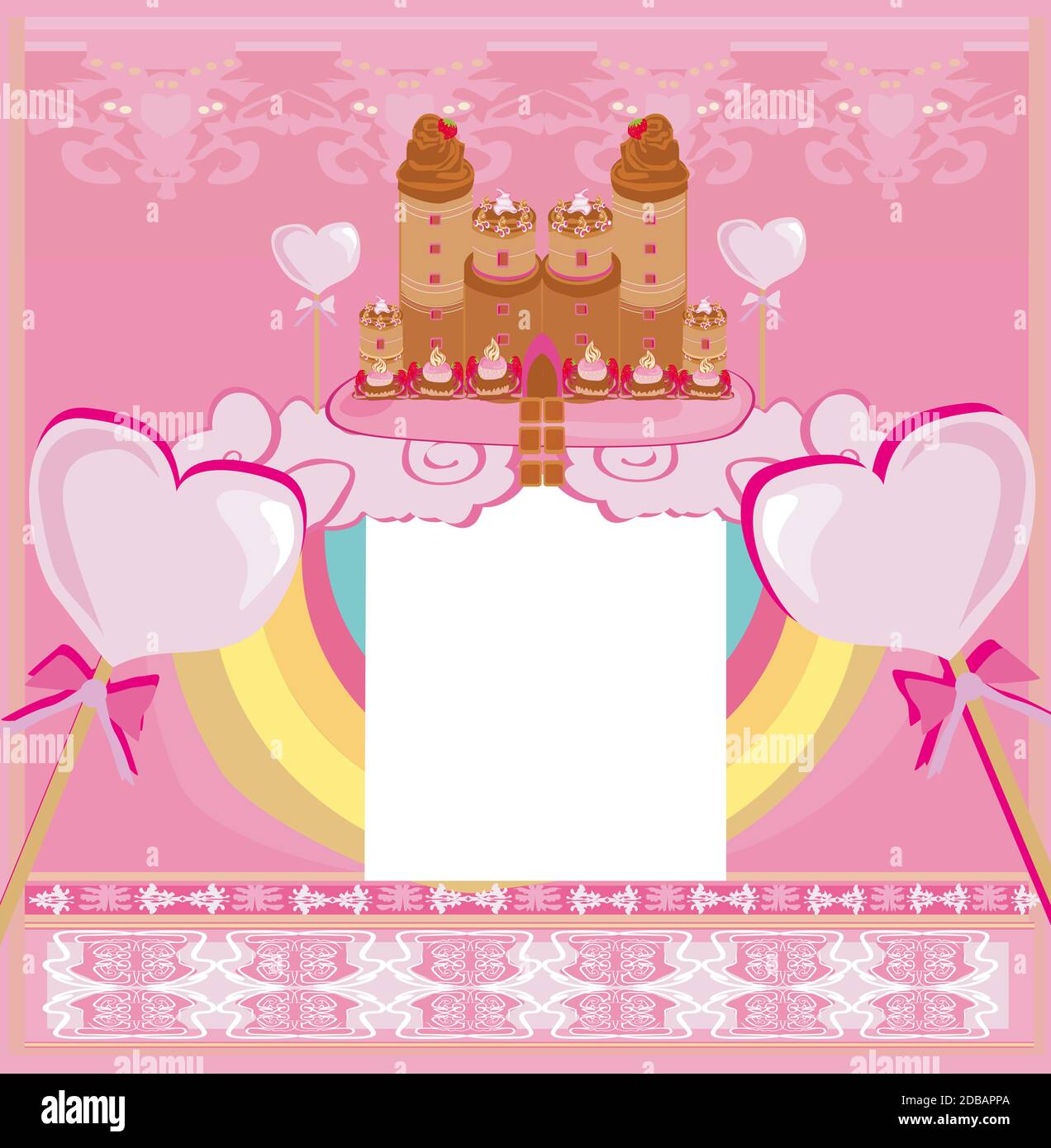 Castle with candy - sweet card Stock Photo - Alamy
