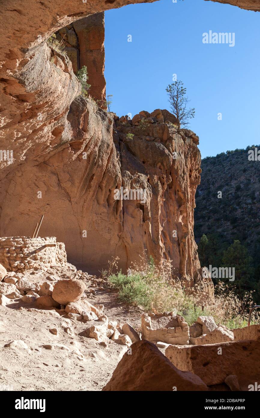 Inside a cave dwelling of the Pueblo people located high up on a ...