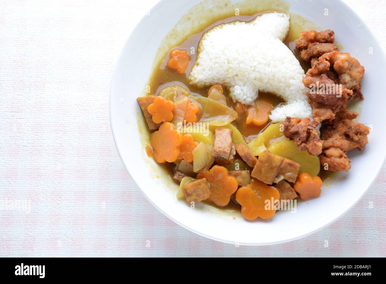 Japanese curry with dolphin rice shape and fried chicken. (Karaage ...