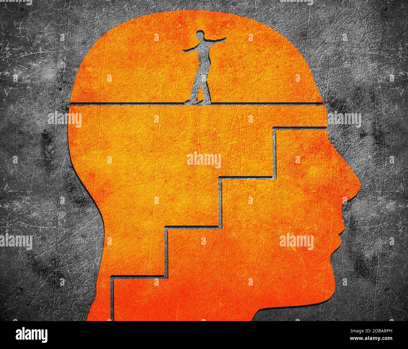 head with staircase and tightrope walker digital illustration Stock ...