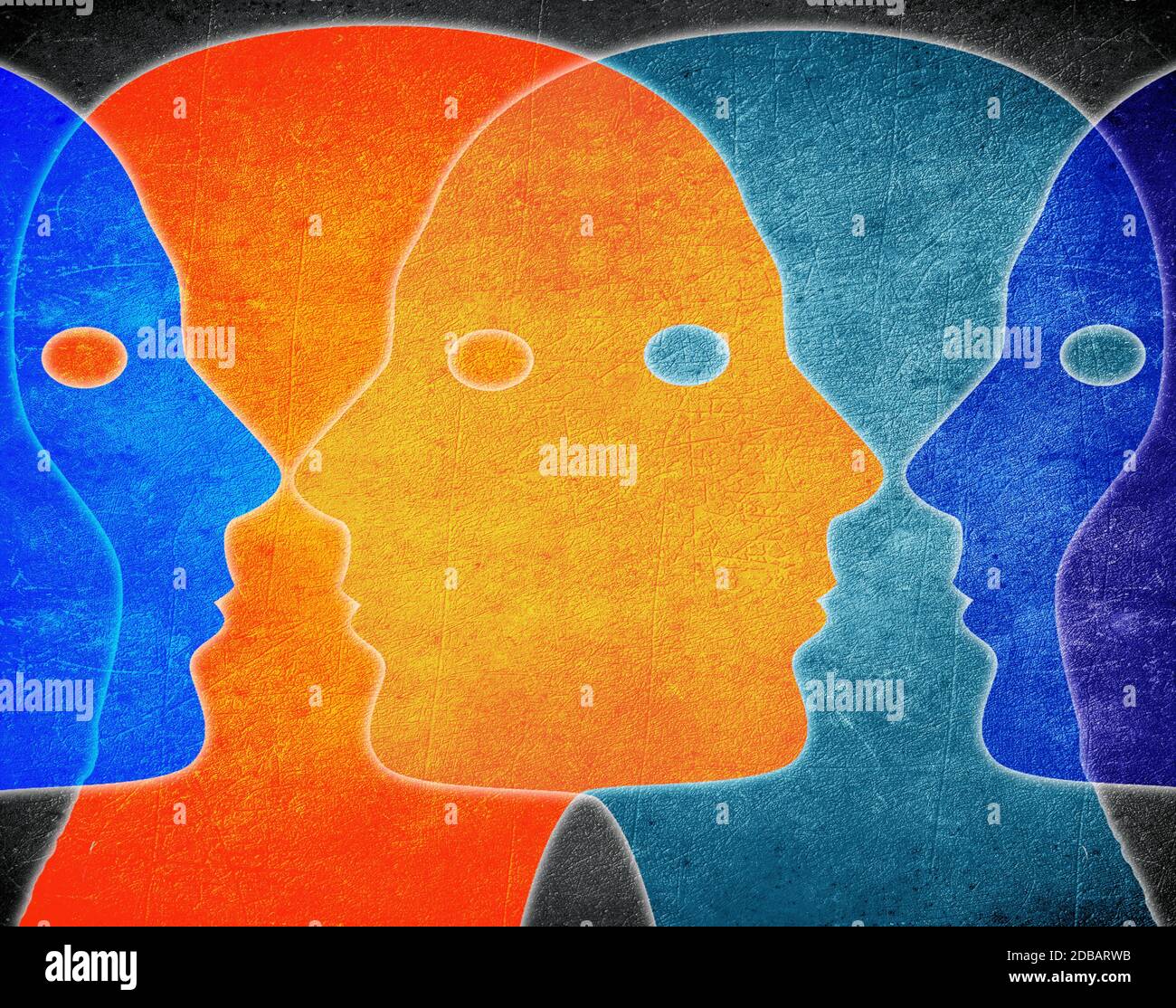 four heads colors digital illustration Stock Photo - Alamy