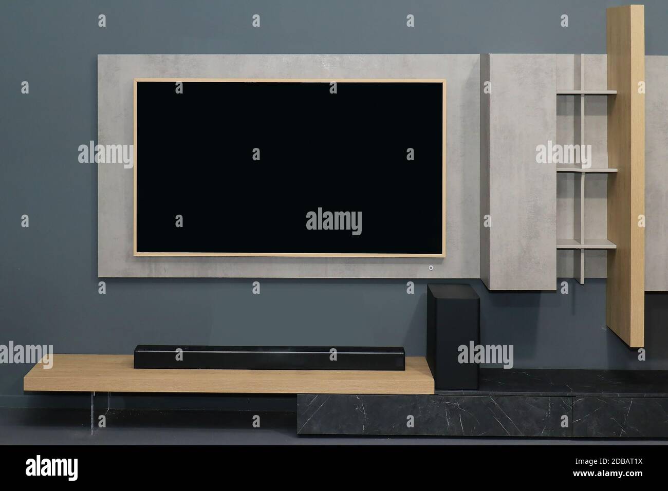 Large television screen on the wall of modern interior Stock Photo - Alamy