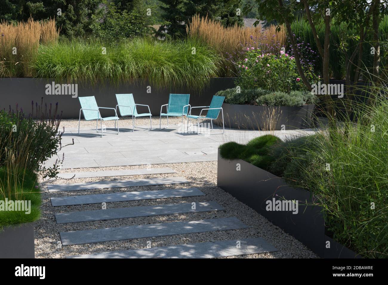 Modern garden architecture with herbs and grass Stock Photo - Alamy