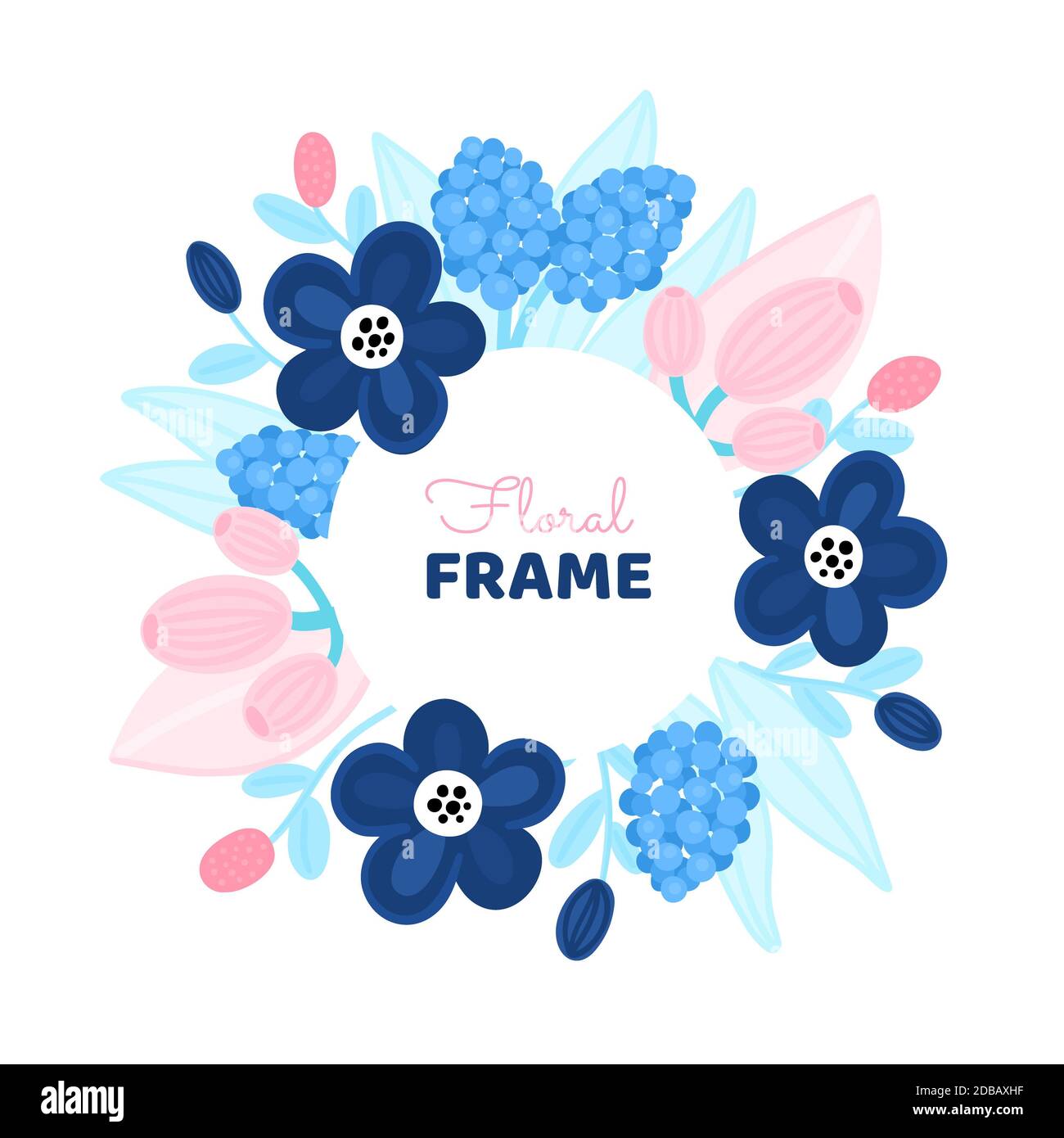 Circle frame with hand drawn flowers. Floral design. Colorful artistic ...
