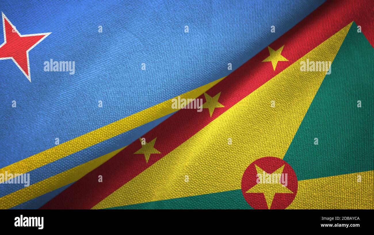 Aruba and Grenada two flags textile cloth, fabric texture Stock Photo ...