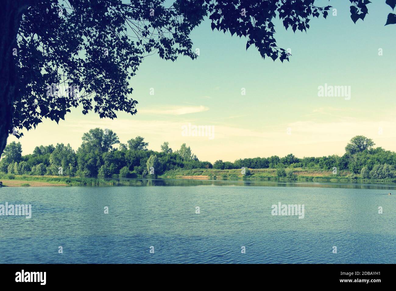 Beautiful summer landscape with river Stock Photo - Alamy