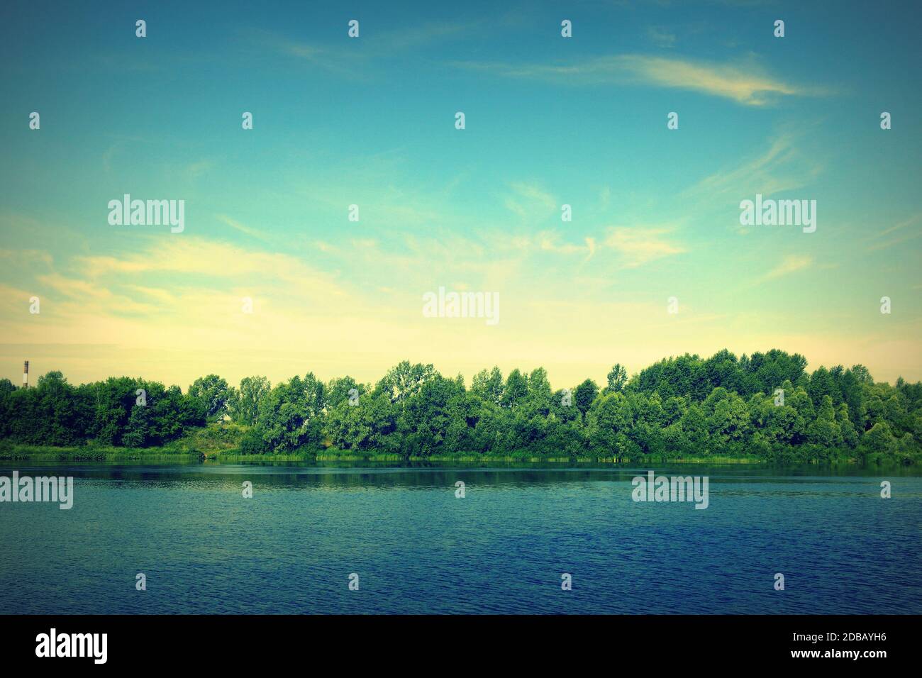 Beautiful summer landscape with river Stock Photo - Alamy