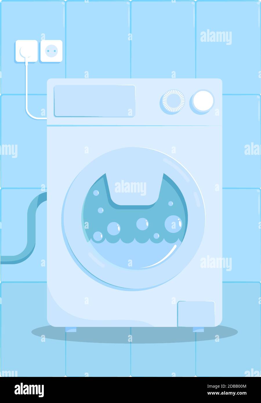 modern washing machine in flat style with shadow in bathroom. Household ...