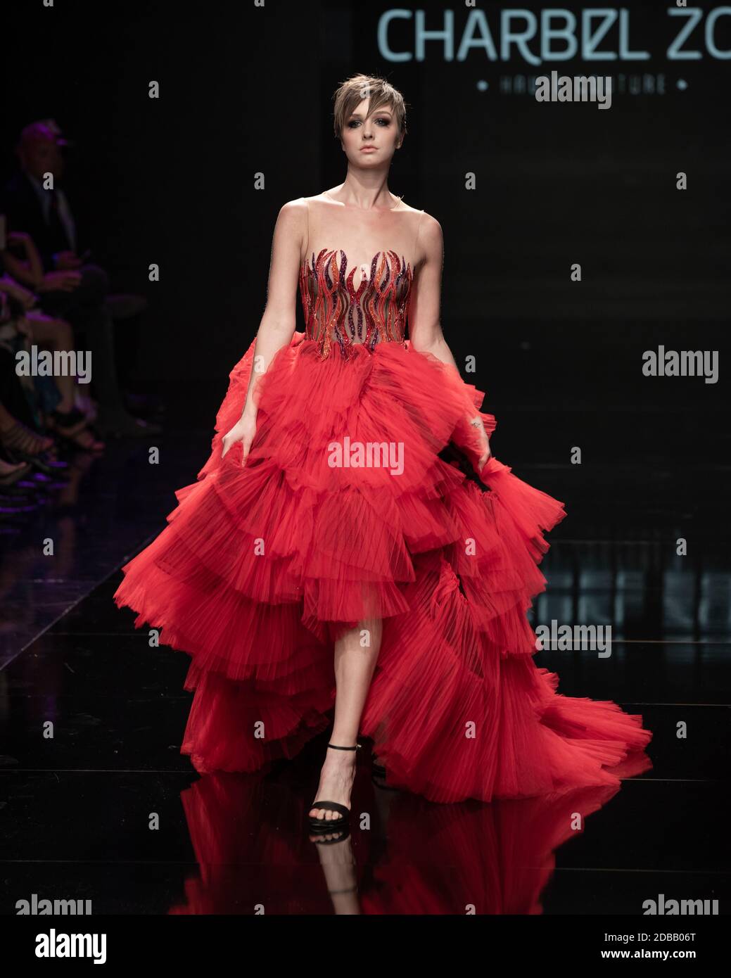 A model walks the runway for Charbel Zoe at Los Angeles Fashion Week S ...