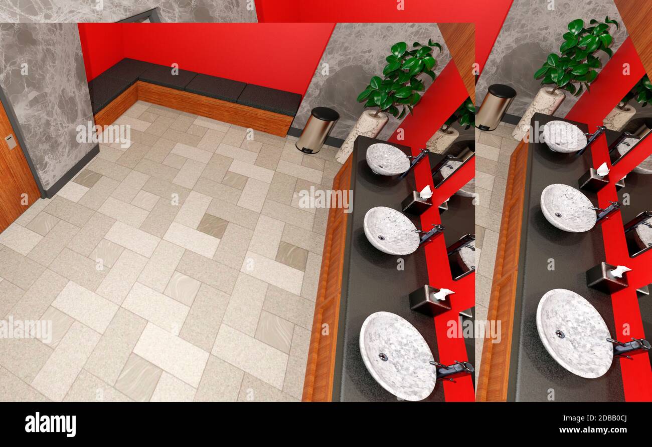 3D rendering of a restroom interior inside Stock Photo - Alamy