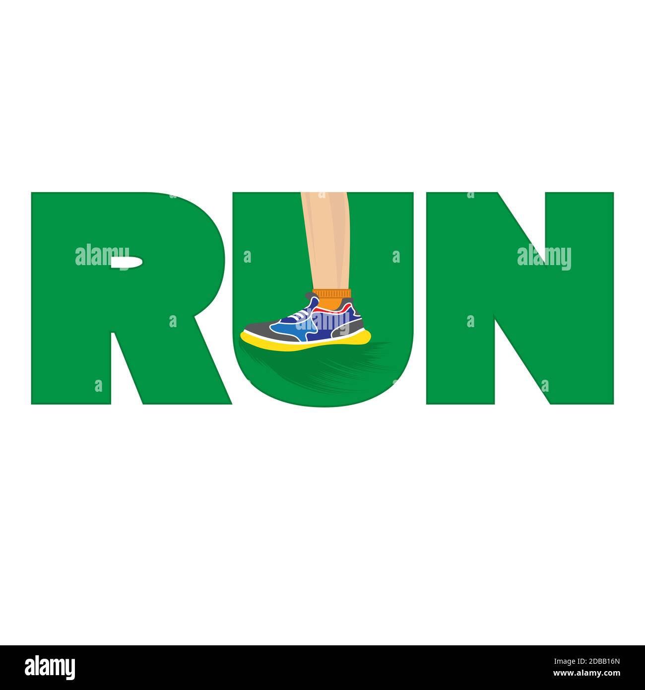 Green RUN Text and Running Shoes Isolated on White Background Stock ...