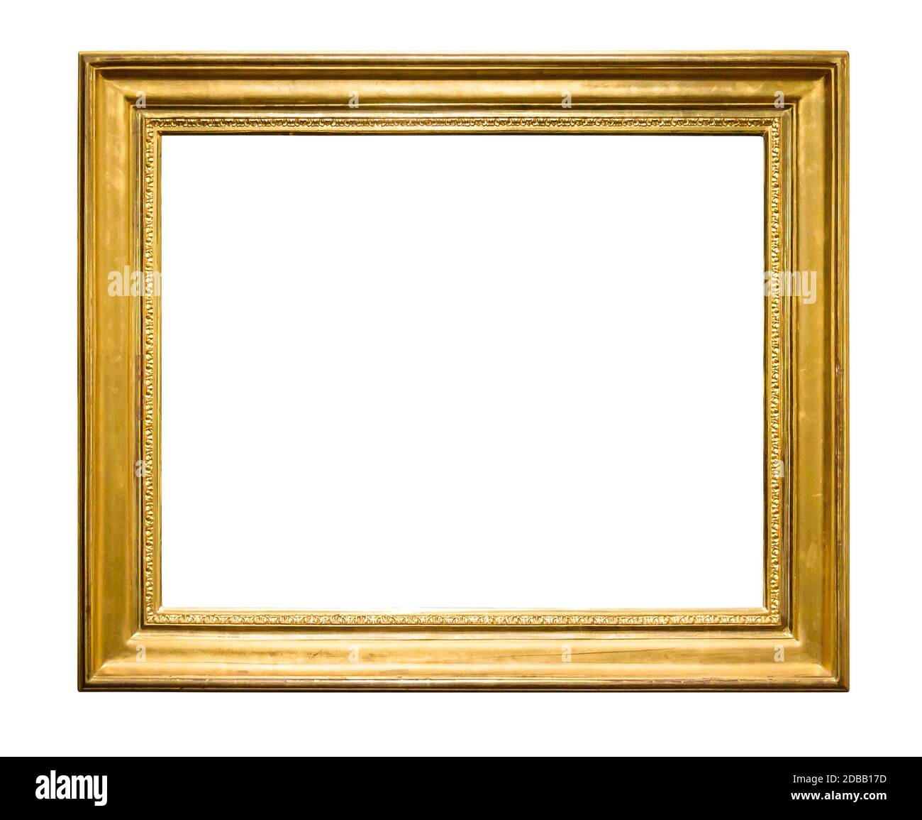 Rectangle decorative golden picture frame isolated on white background ...