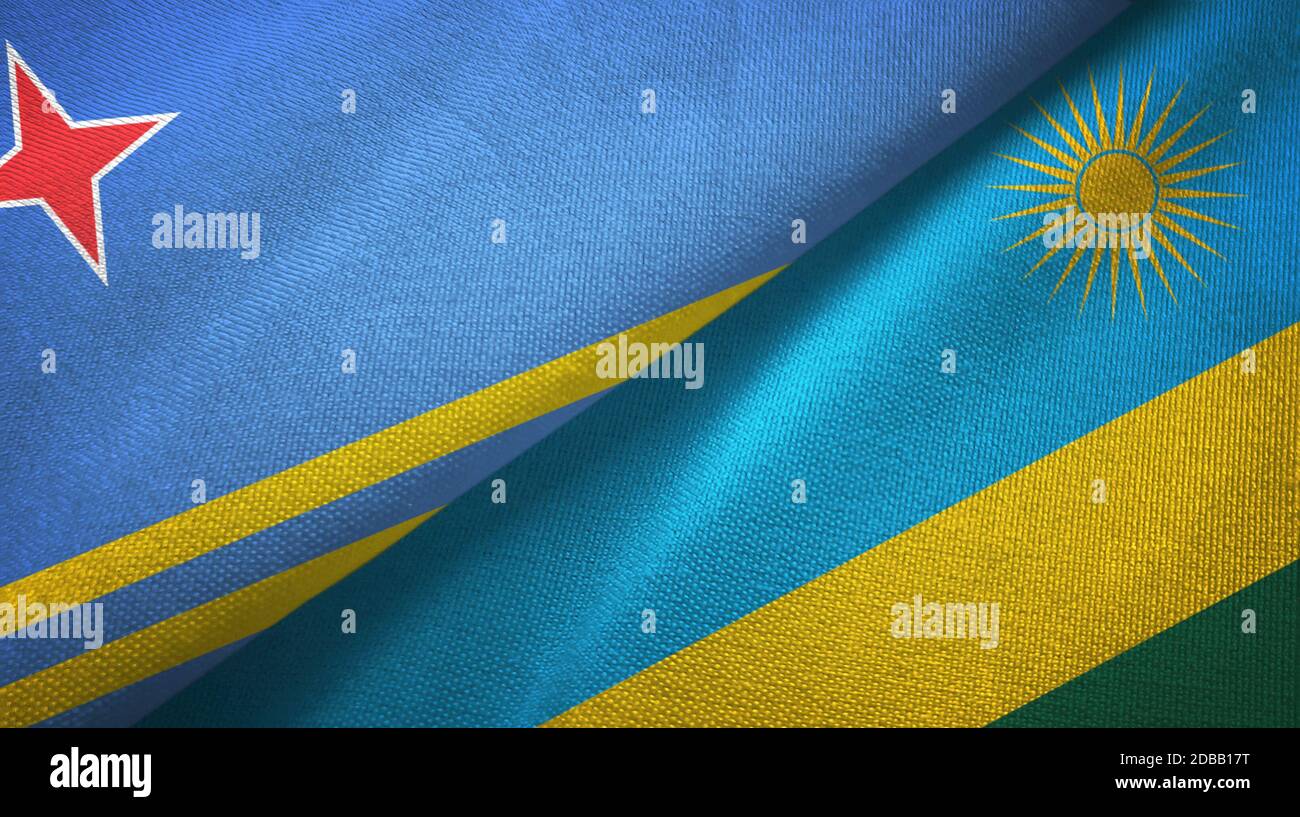 Aruba and Rwanda two flags textile cloth, fabric texture Stock Photo ...