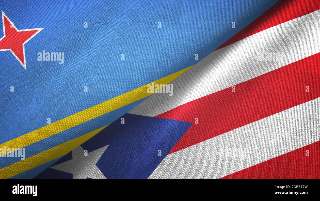 Aruba and Puerto Rico two flags textile cloth, fabric texture Stock ...