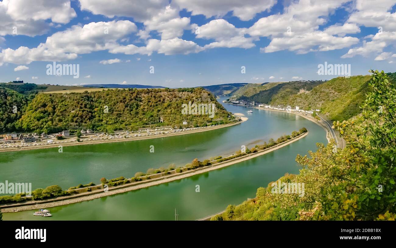 Panorama view to the river rhine from famous lorely in germany Stock ...
