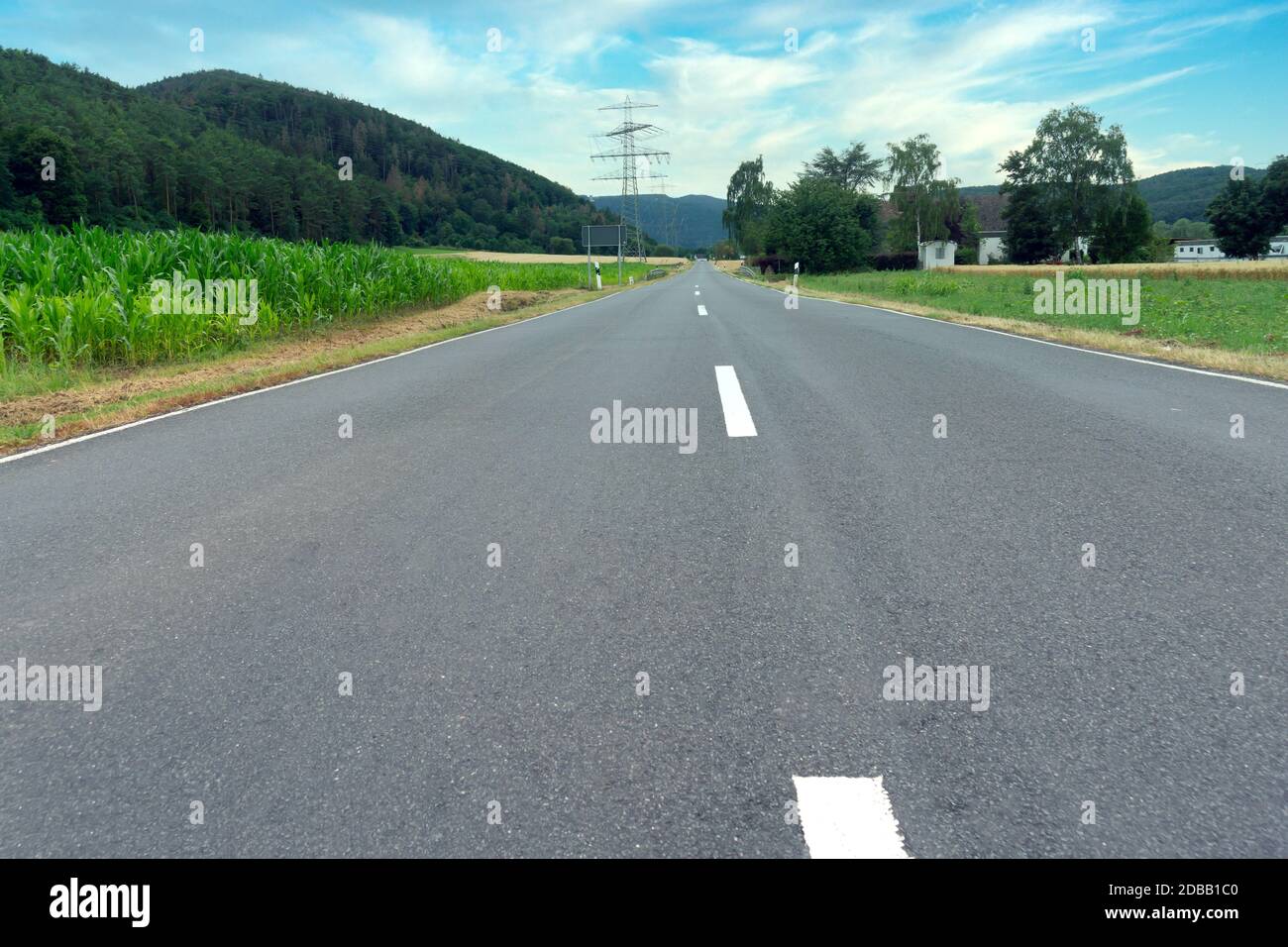 Landscape with road in North Hesse Waldecker Land, Germany Stock Photo ...