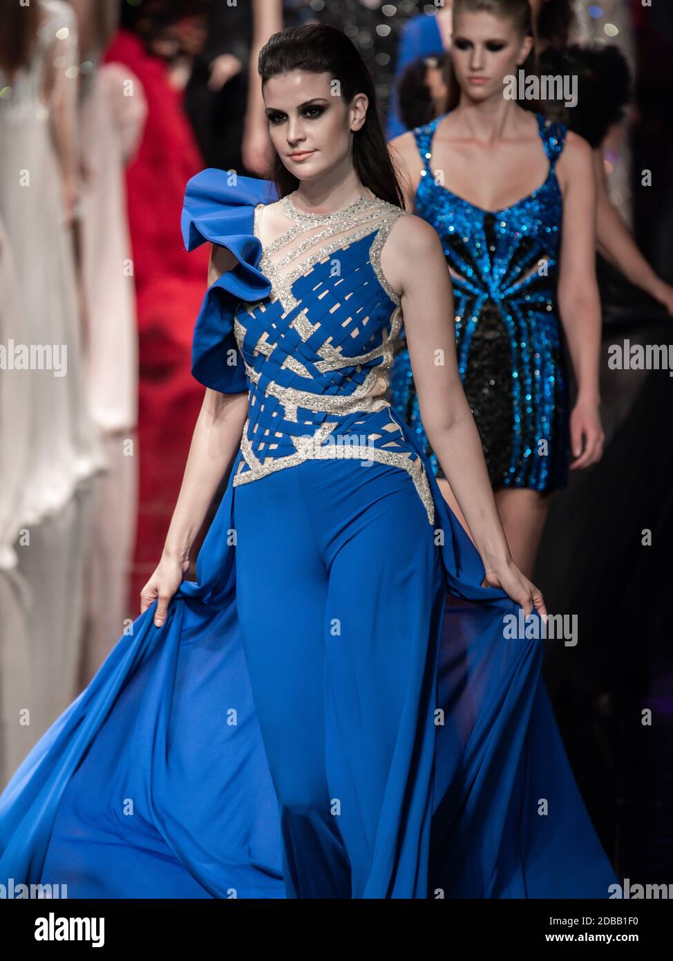 A model walks the runway for Charbel Zoe at Los Angeles Fashion Week S ...