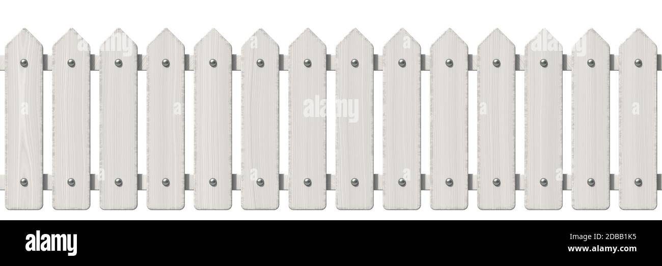 White wooden fence 3D render illustration isolated on white background ...
