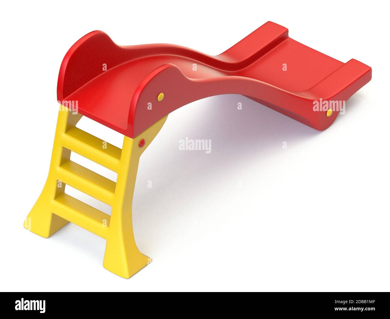 Red yellow plastic children slide 3D render illustration isolated on ...