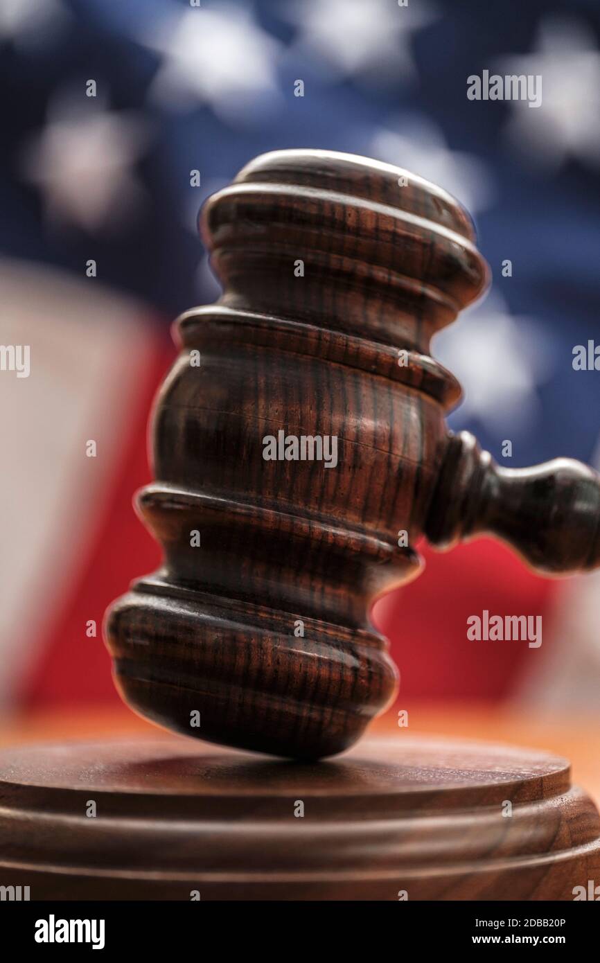 Gavel against american flag Stock Photo - Alamy