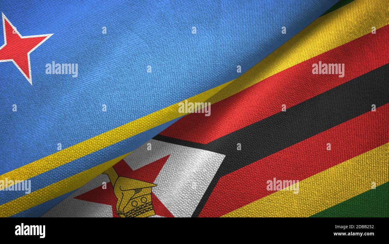 Aruba and Zimbabwe two flags textile cloth, fabric texture Stock Photo ...