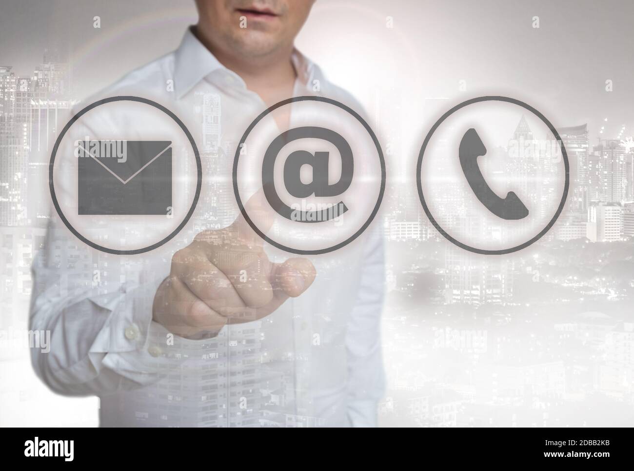Contact options Touchscreen is operated by man Stock Photo - Alamy
