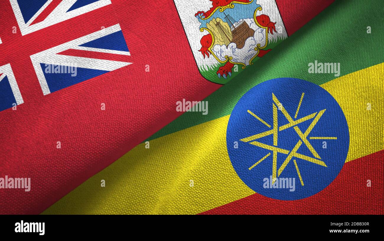 Bermuda and Ethiopia two flags textile cloth, fabric texture Stock ...