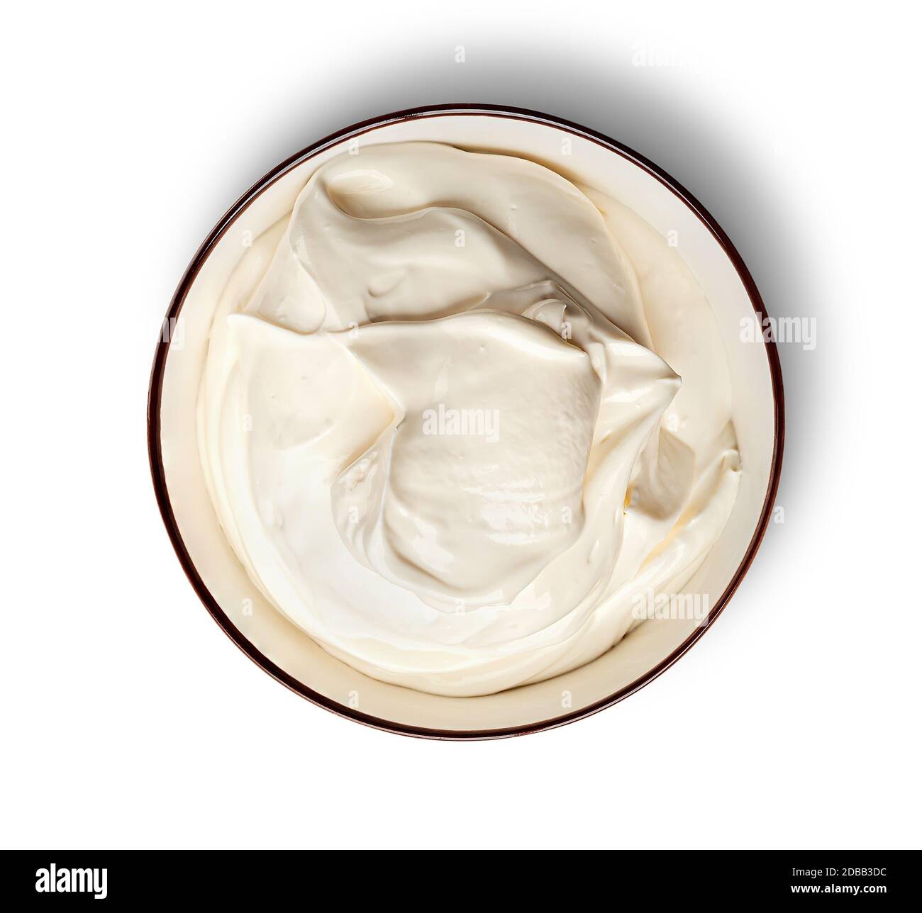Sour cream in bowl top view isolated on white background Stock Photo ...