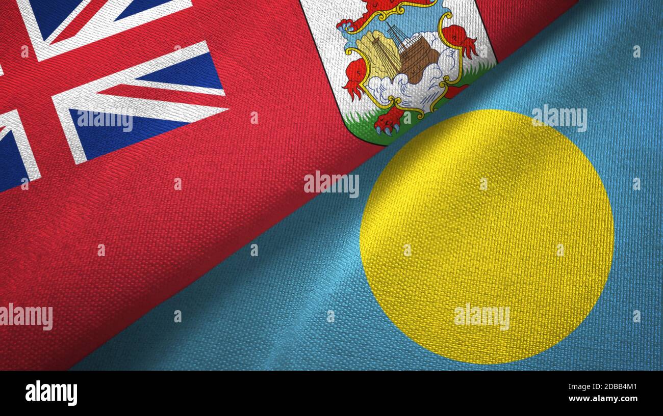 Bermuda and Palau two flags textile cloth, fabric texture Stock Photo ...