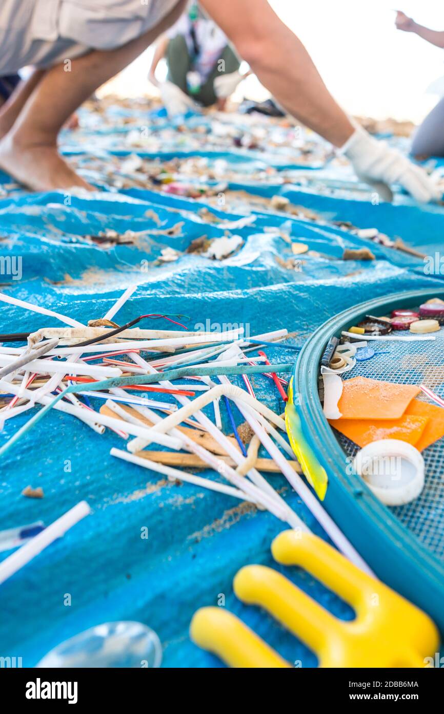 Beach Cleaning. Cleaning dirty beaches by the action of man ...
