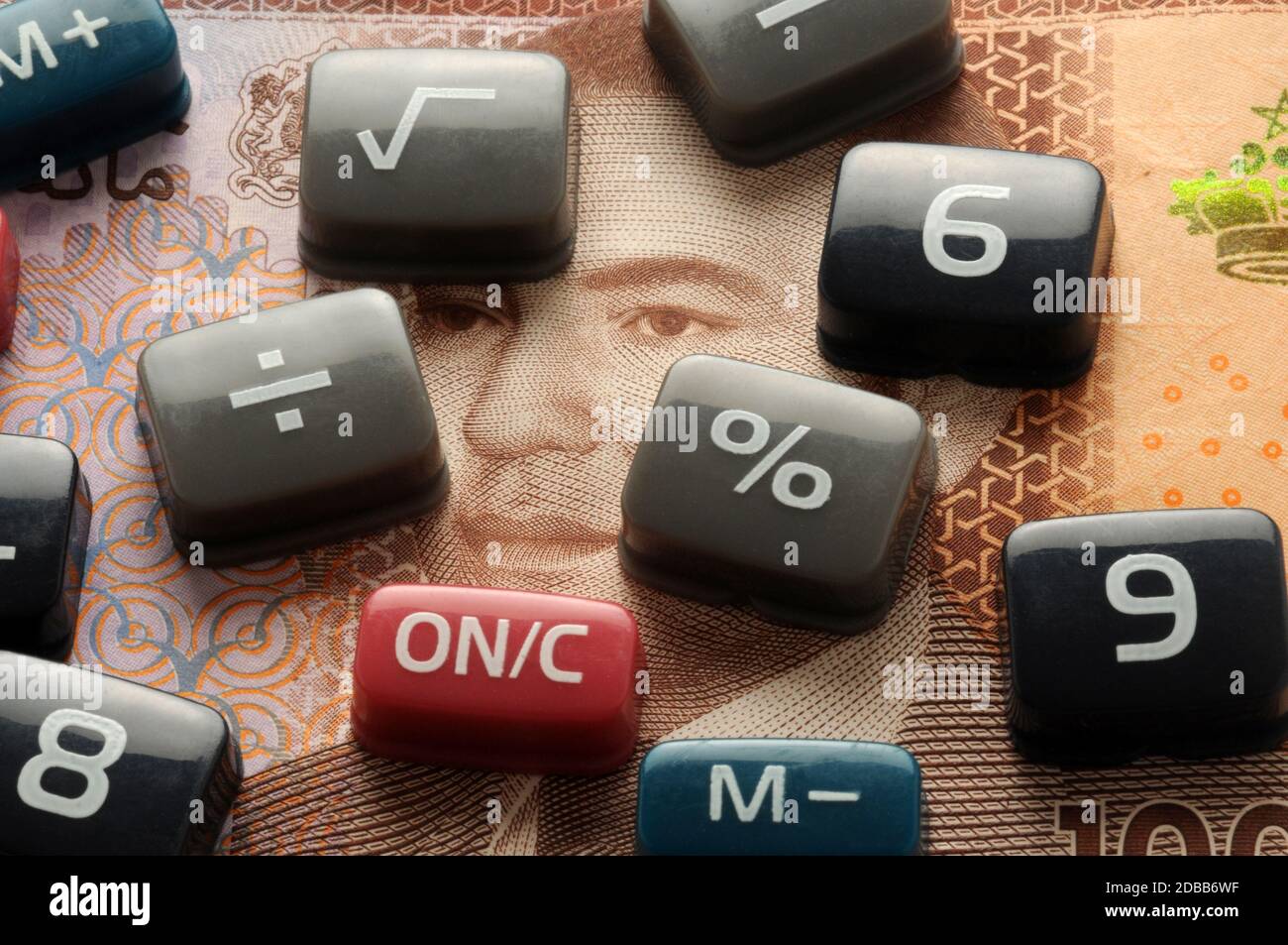 Keys of electronic calculator on moroccan dirham Stock Photo - Alamy