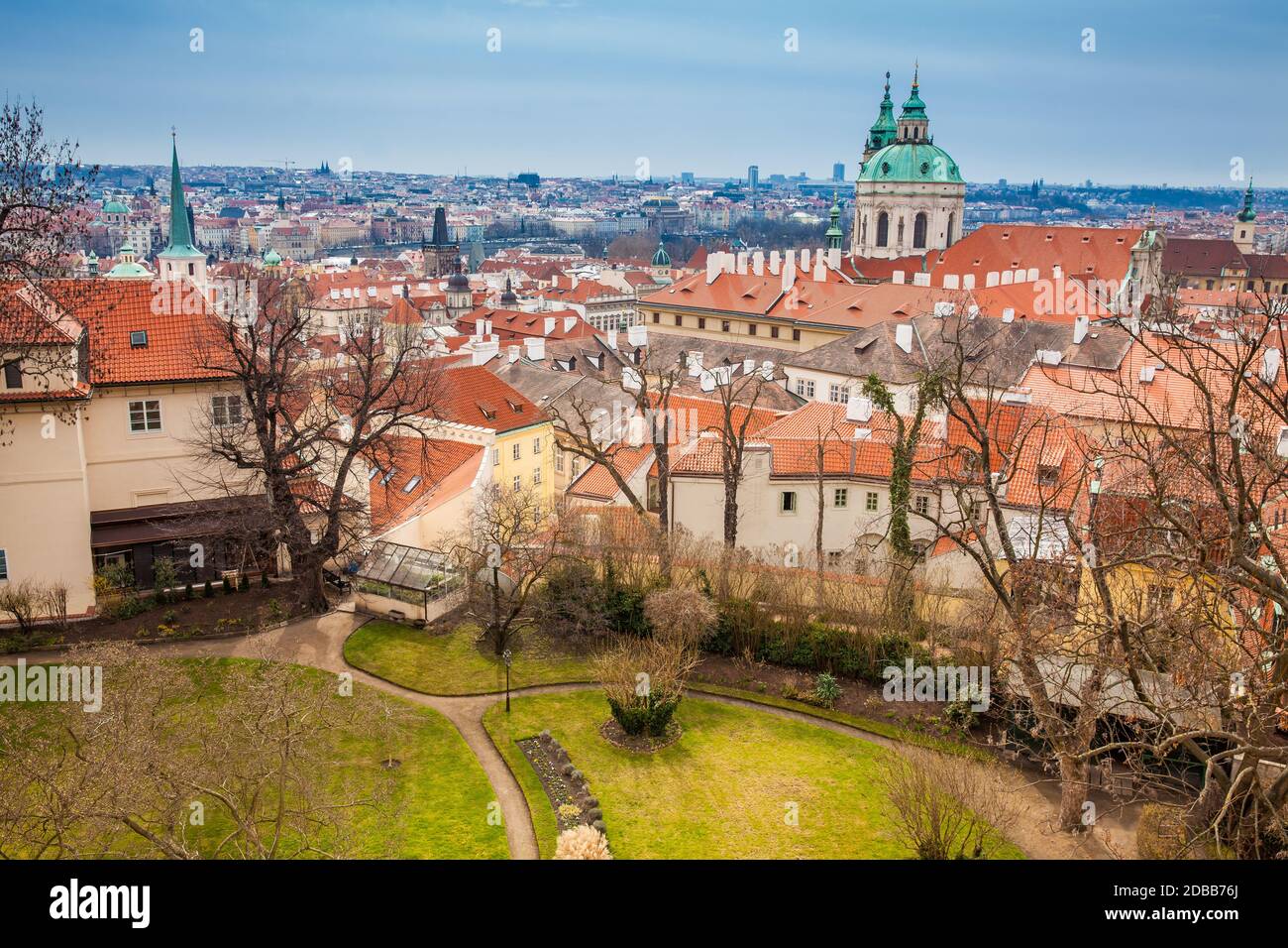 The beautiful Prague city old town seen form the Prague Castle ...