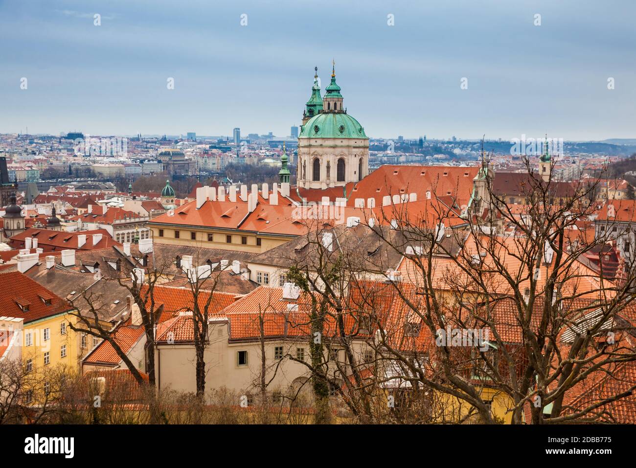 The beautiful Prague city old town seen form the Prague Castle ...