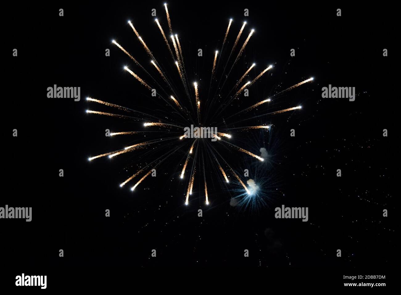 Festive salute in the night sky. Explosions of fireworks and ...