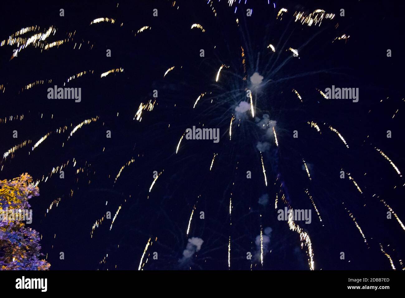 Festive salute in the night sky. Explosions of fireworks and ...