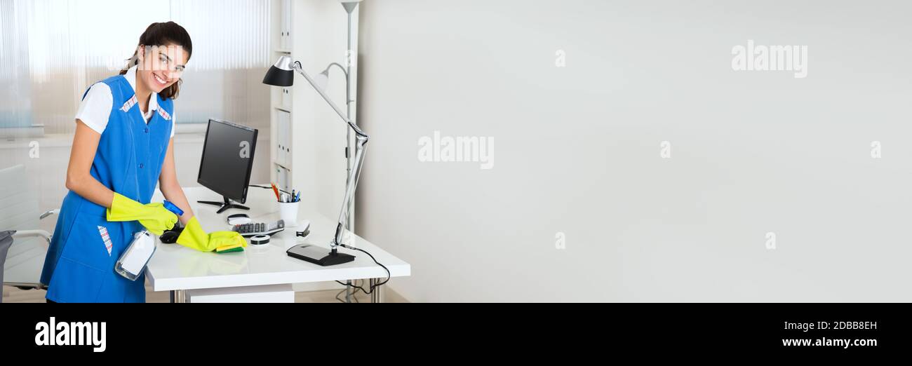 Janitor Cleaning Office. Workplace Cleaner Service Stock Photo - Alamy