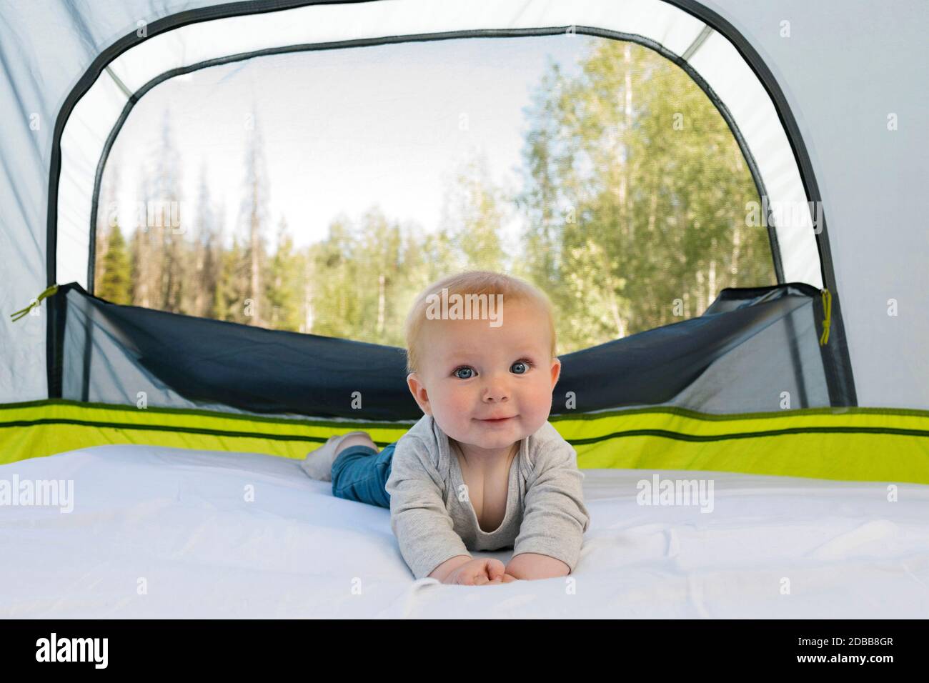 USA, Utah, Uinta National Park, Portrait of baby boy (6-11 months ) in ...