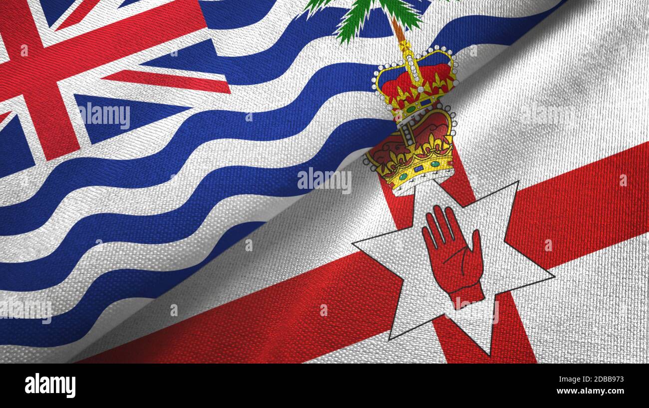 British Indian Territory and Northern Ireland two flags textile cloth ...