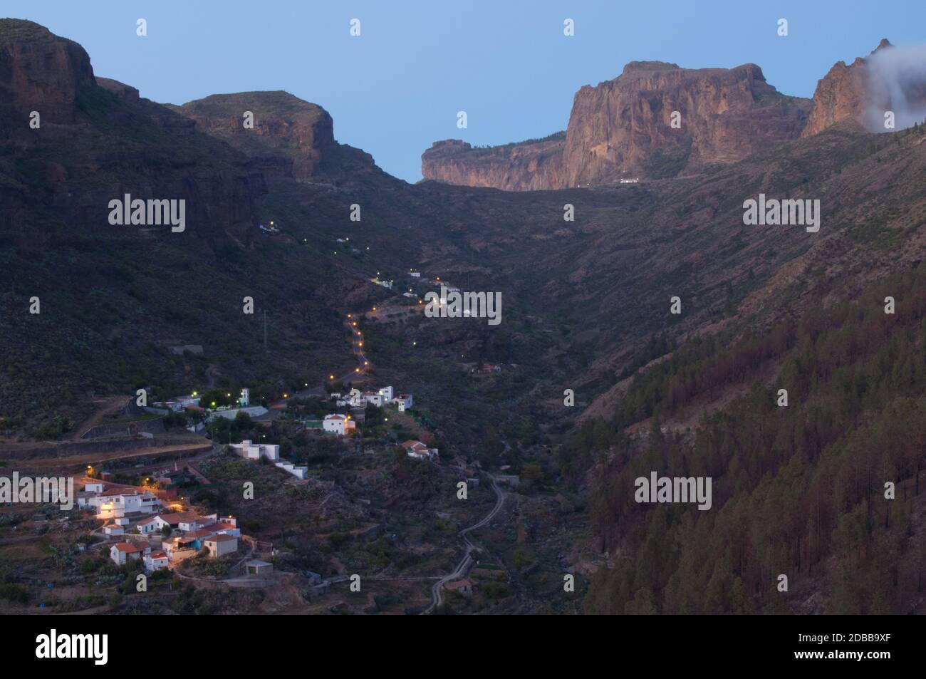 Village of El Juncal at sunset. The Nublo Rural Park. Tejeda. Gran ...