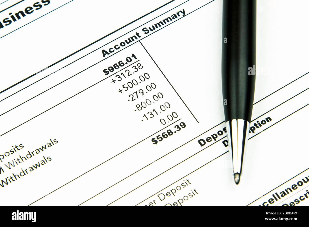 A business account monthly bank statement ready to be balanced Stock ...