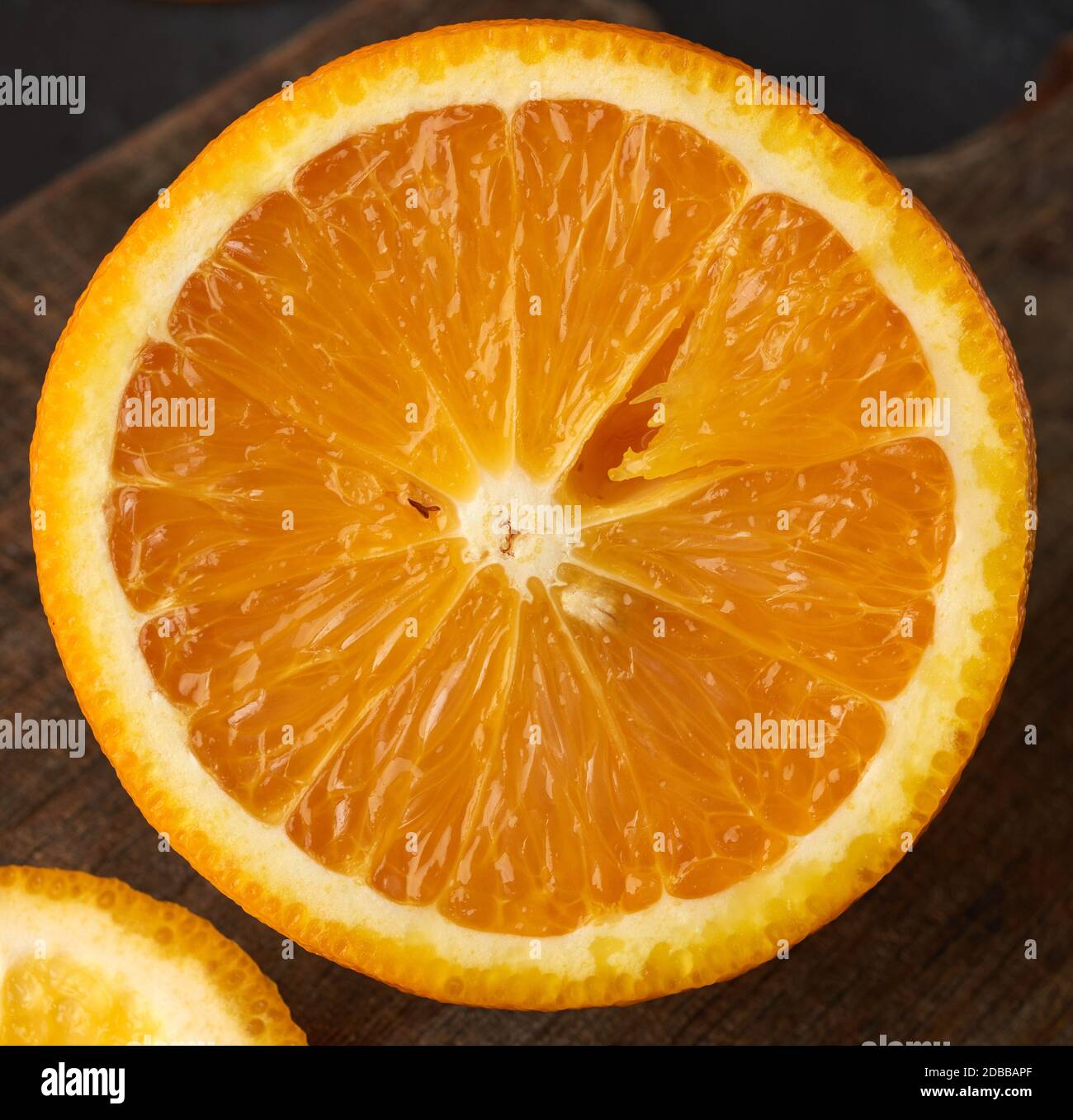 half ripe juicy orange, top view, close up Stock Photo - Alamy