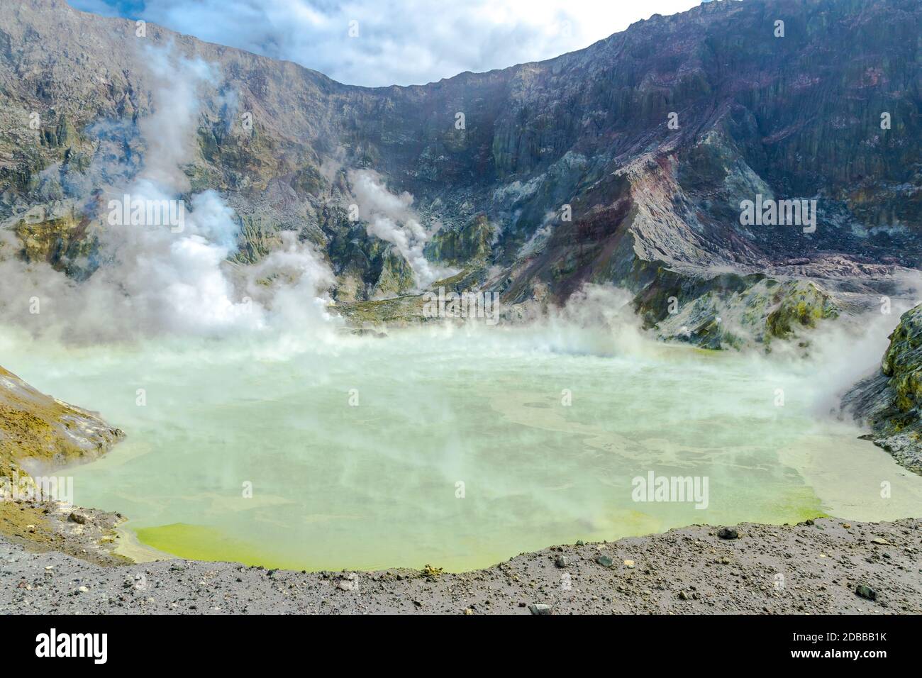 Active Volcano at White Island New Zealand. Volcanic Sulfur Crater Lake ...