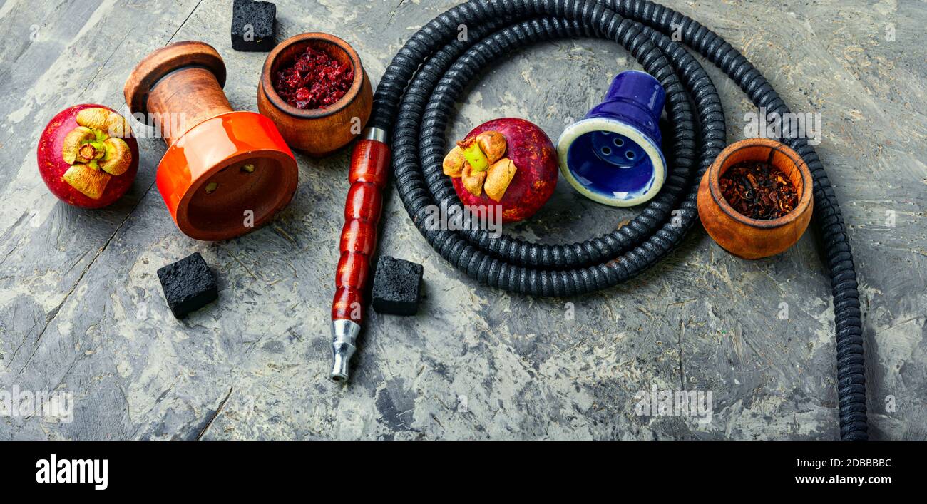 Traditional tobacco hookah or shisha.Details of a smoking Turkish ...