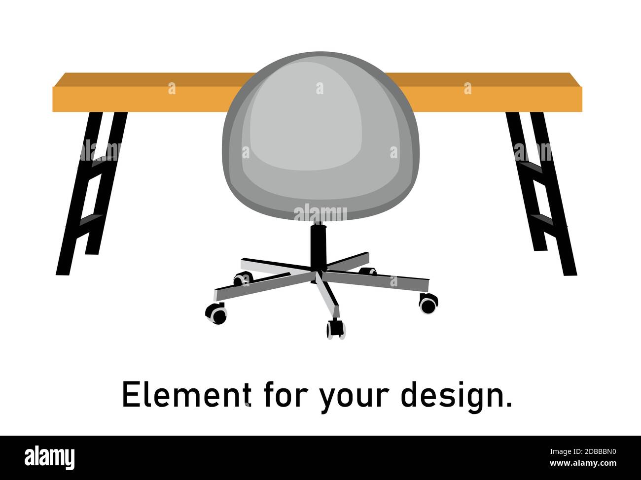 Interior items isolated on a white background. Wooden table on a metal ...