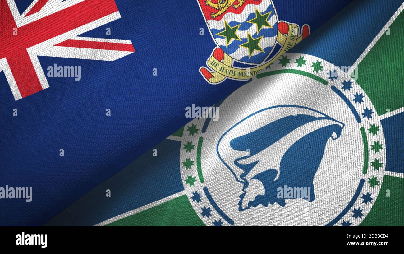 Cayman Islands and Martinique two flags textile cloth, fabric texture ...