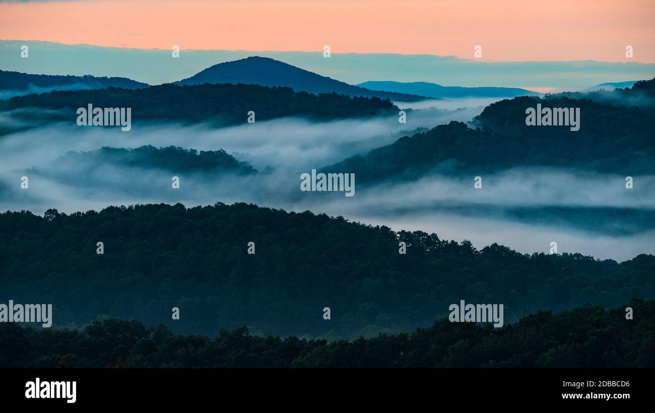 FOG IN THE HOLLOWS OF BLUE RIDGE MOUNTAINS, NORTHWEST GA, USA Stock ...