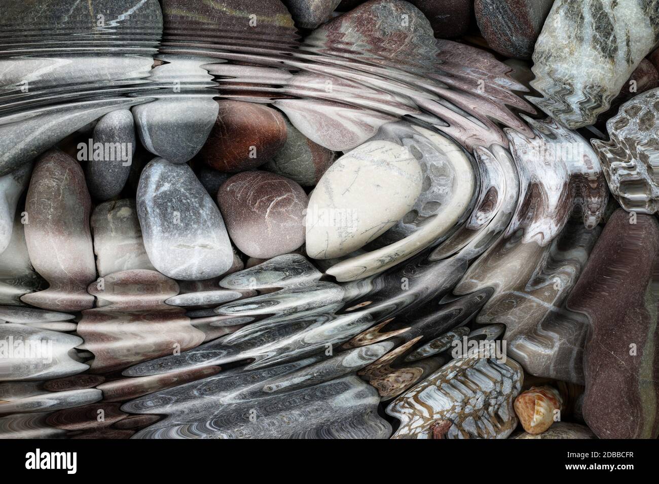 Abstract image of the water ripples over the stone pebbles - digitally ...