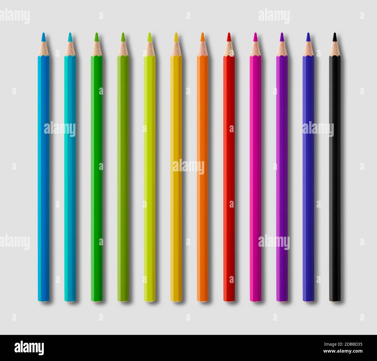 Set of color wooden pencil collection isolated on grey background Stock ...