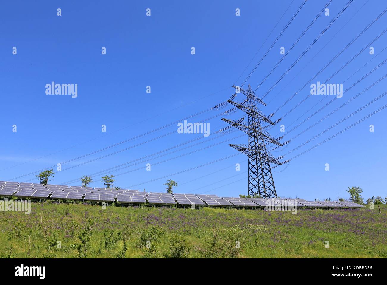 Energy Infrastructure High Voltage Mast Photovoltaics Stock Photo - Alamy