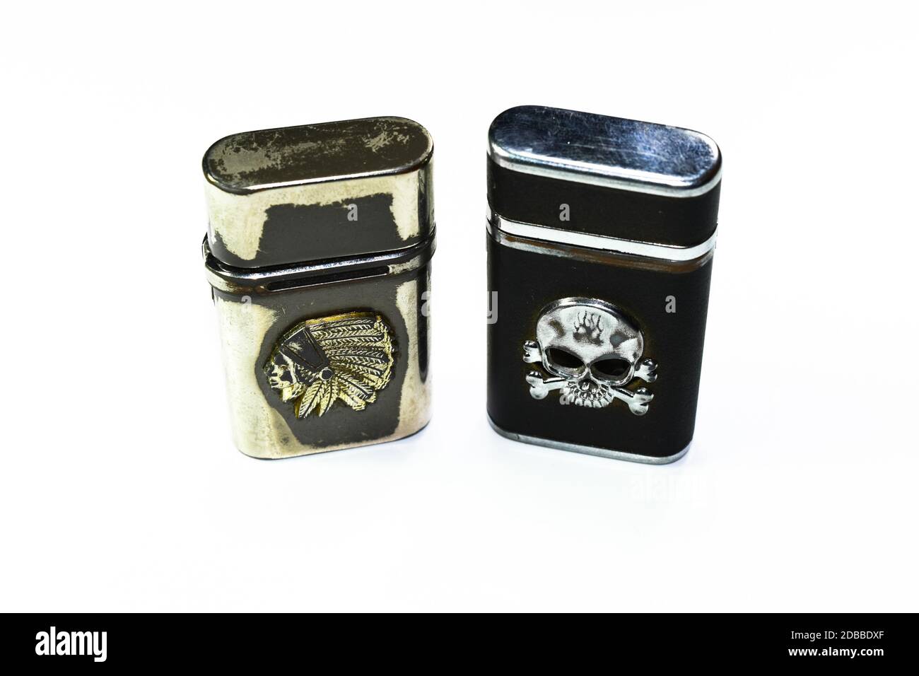 Reusable steel lighters. Creative lighters on a white background Stock ...